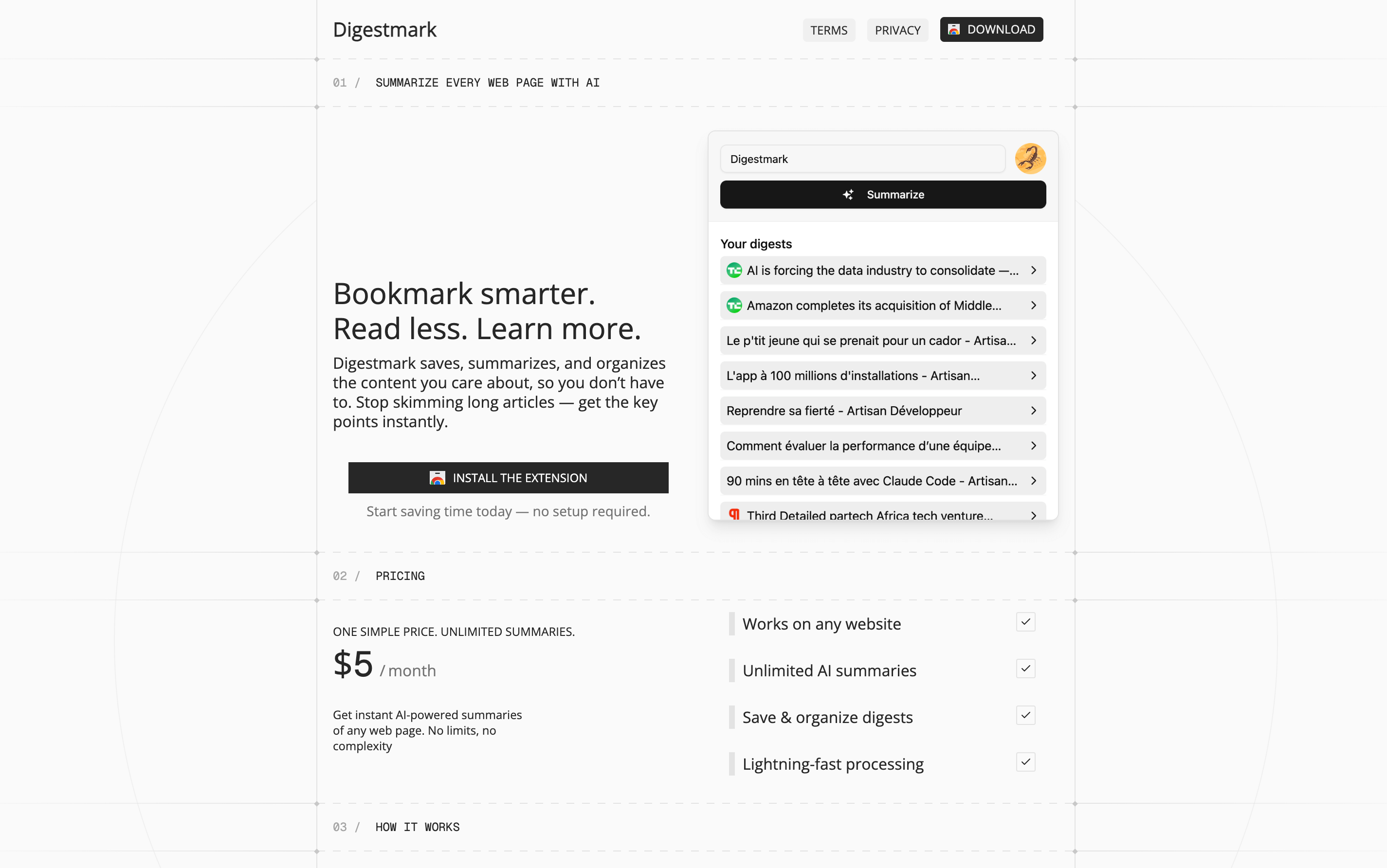 Digestmark – Summarize every page with AI